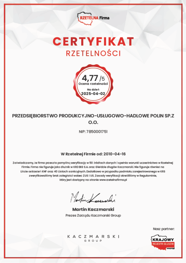 Certificates – POLIN – Household and Cosmetics Producer